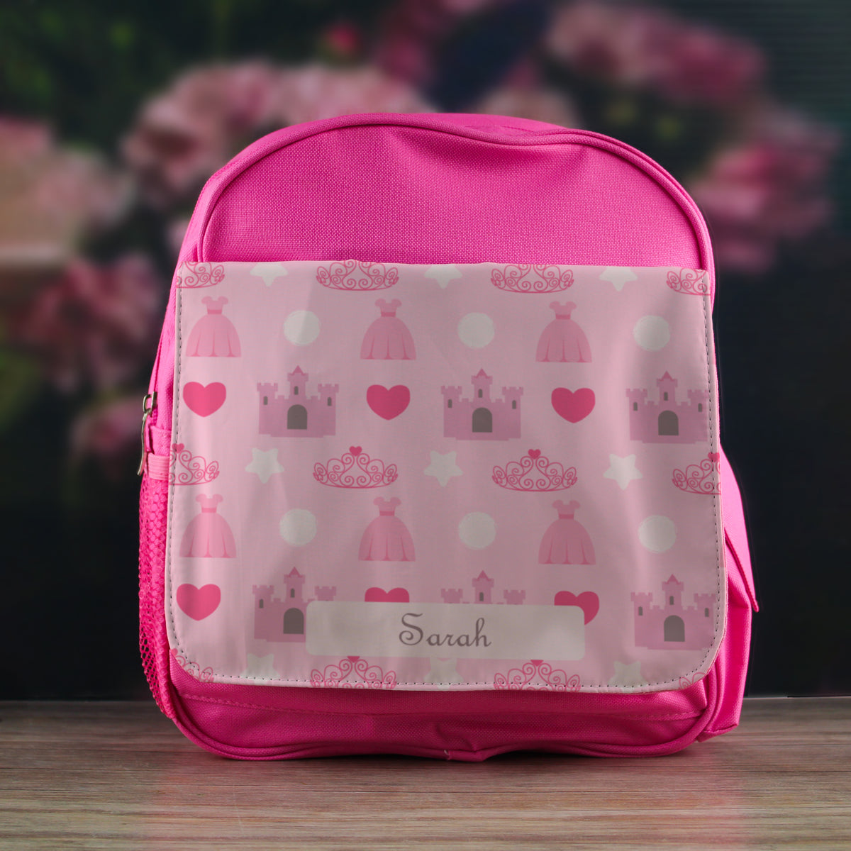 Printed Kids Pink Backpack with Princess Design, Customise with Any Na
