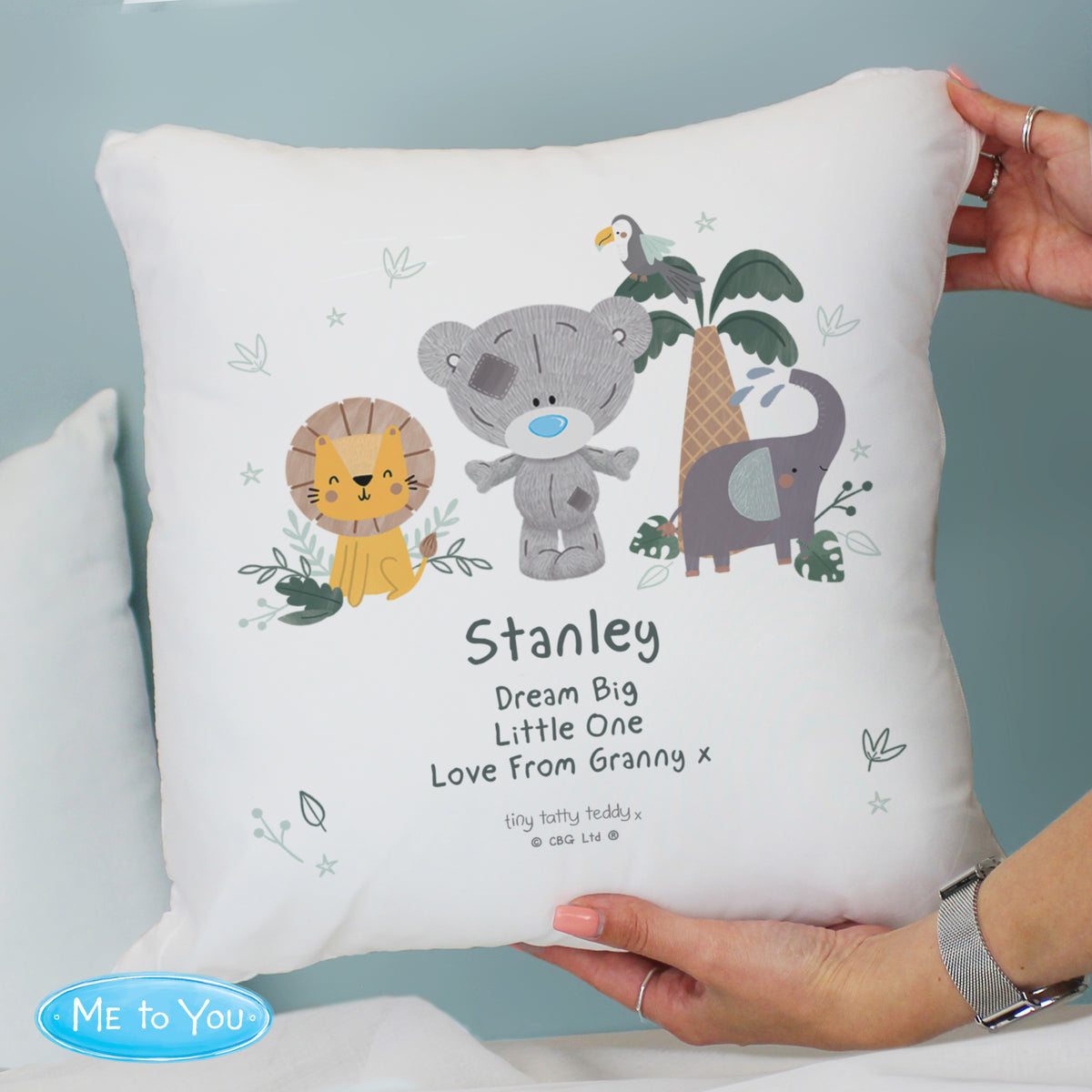 Personalised Tiny Tatty Teddy Jungle Animals Cushion - Christening