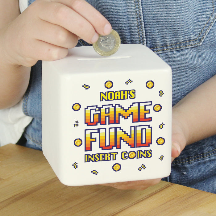 Personalised Gaming Fund Ceramic Square Money Box — My Happy Moments