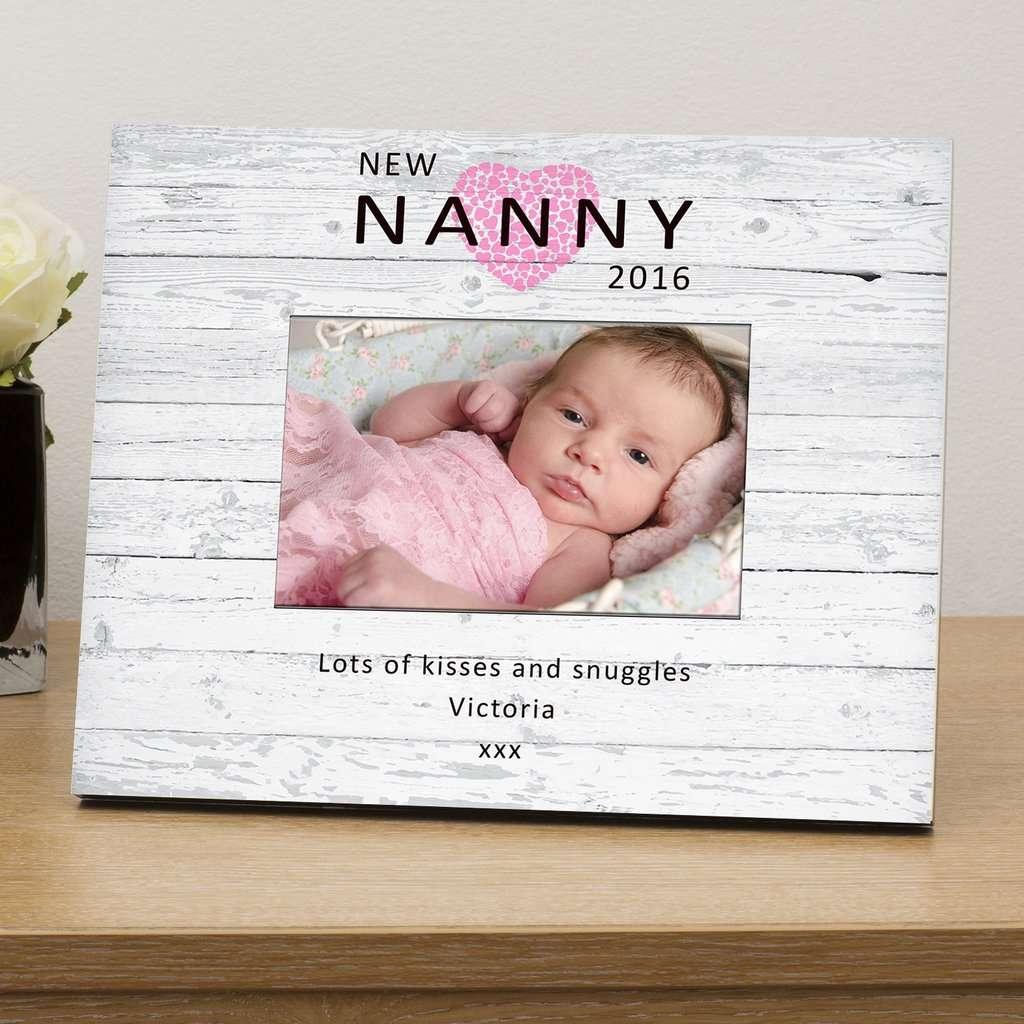 Personalised New Nanny Wood Photo Frame Available In Pink And Blue