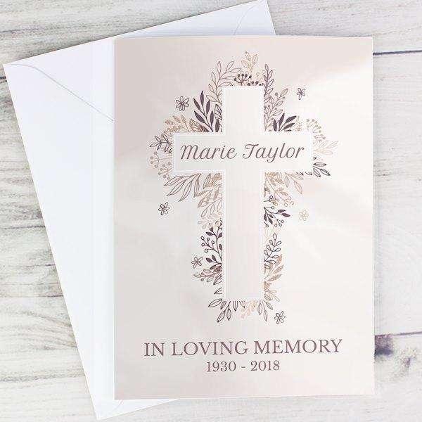 Personalised Floral In Loving Memory Cross Card